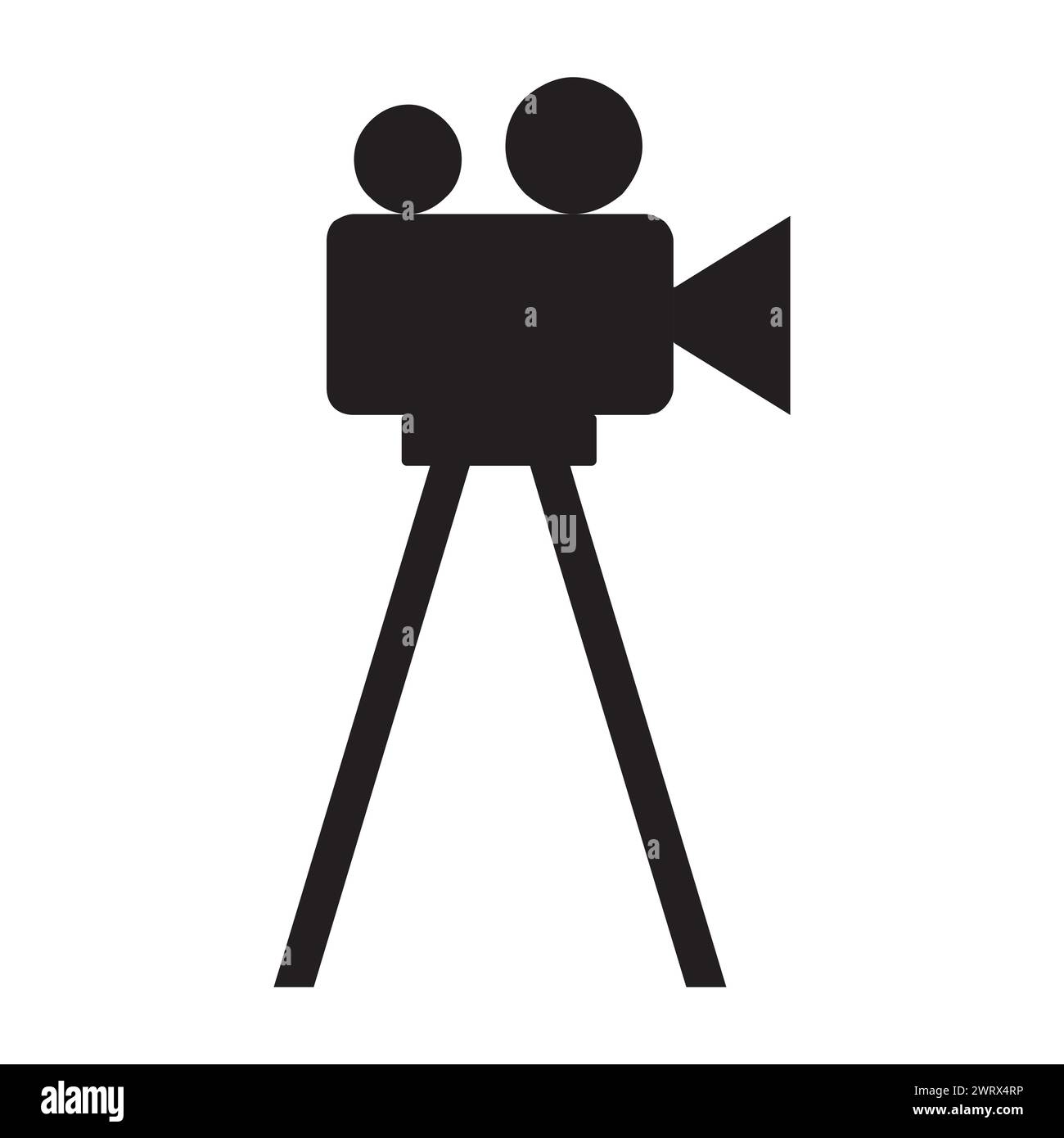 Camera tripod icon stands on a special front view, Old and New black white. Movie video vector ...