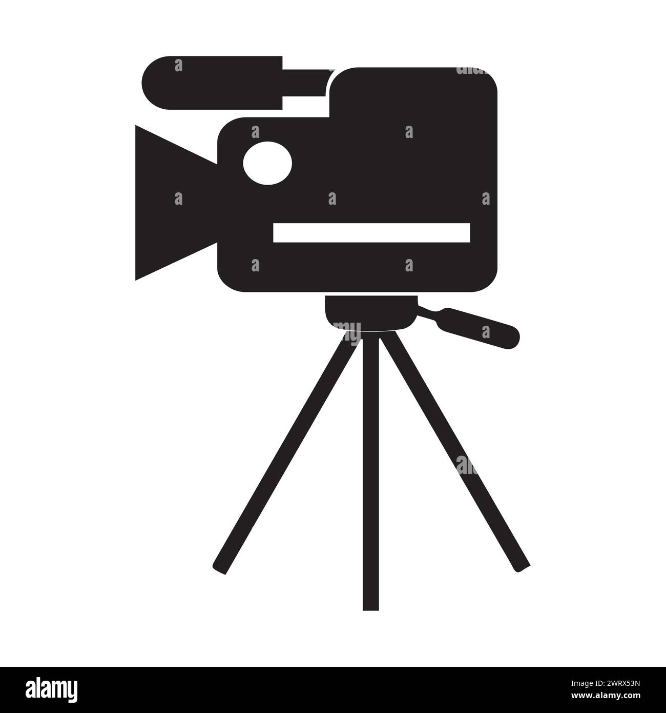Camera tripod icon stands on a special front view, Old and New black white. Movie video vector ...