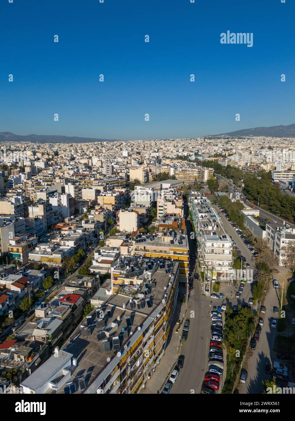 Aerial view of a Greek city and street from above Stock Photo - Alamy