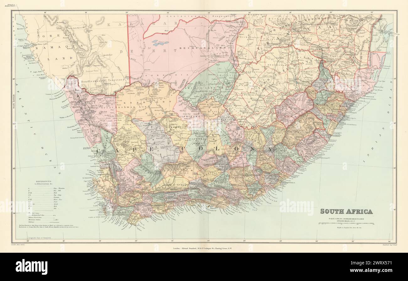 Cape Colony, Natal & Orange River Colony. South Africa 44x70cm STANFORD 1896 map Stock Photo - Alamy