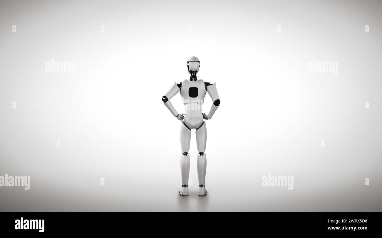 XAI 3d illustration Standing humanoid robot looking forward on clean ...