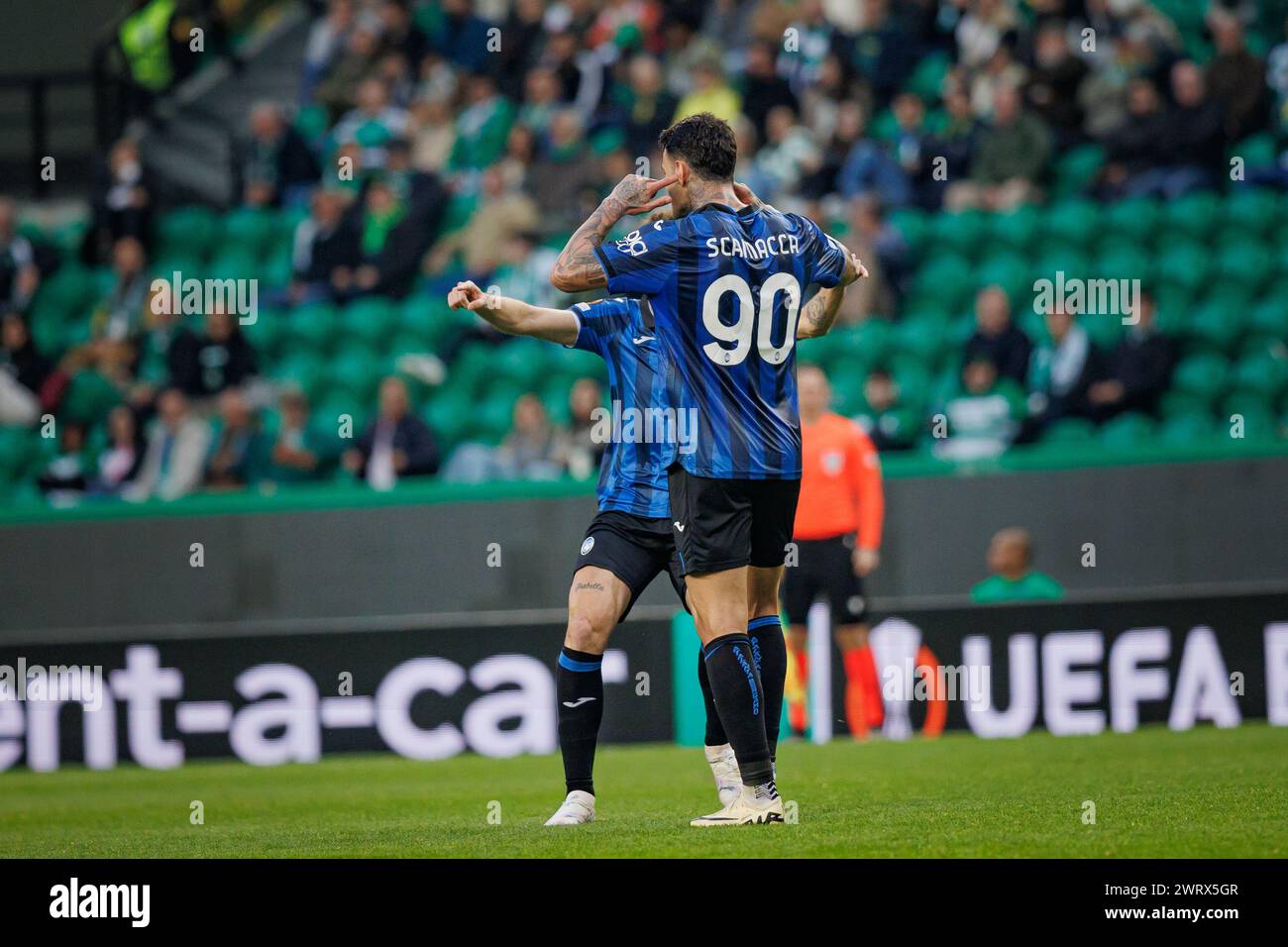 Gianluca Scamacca celebrates after scoring goal during UEFA Europa ...