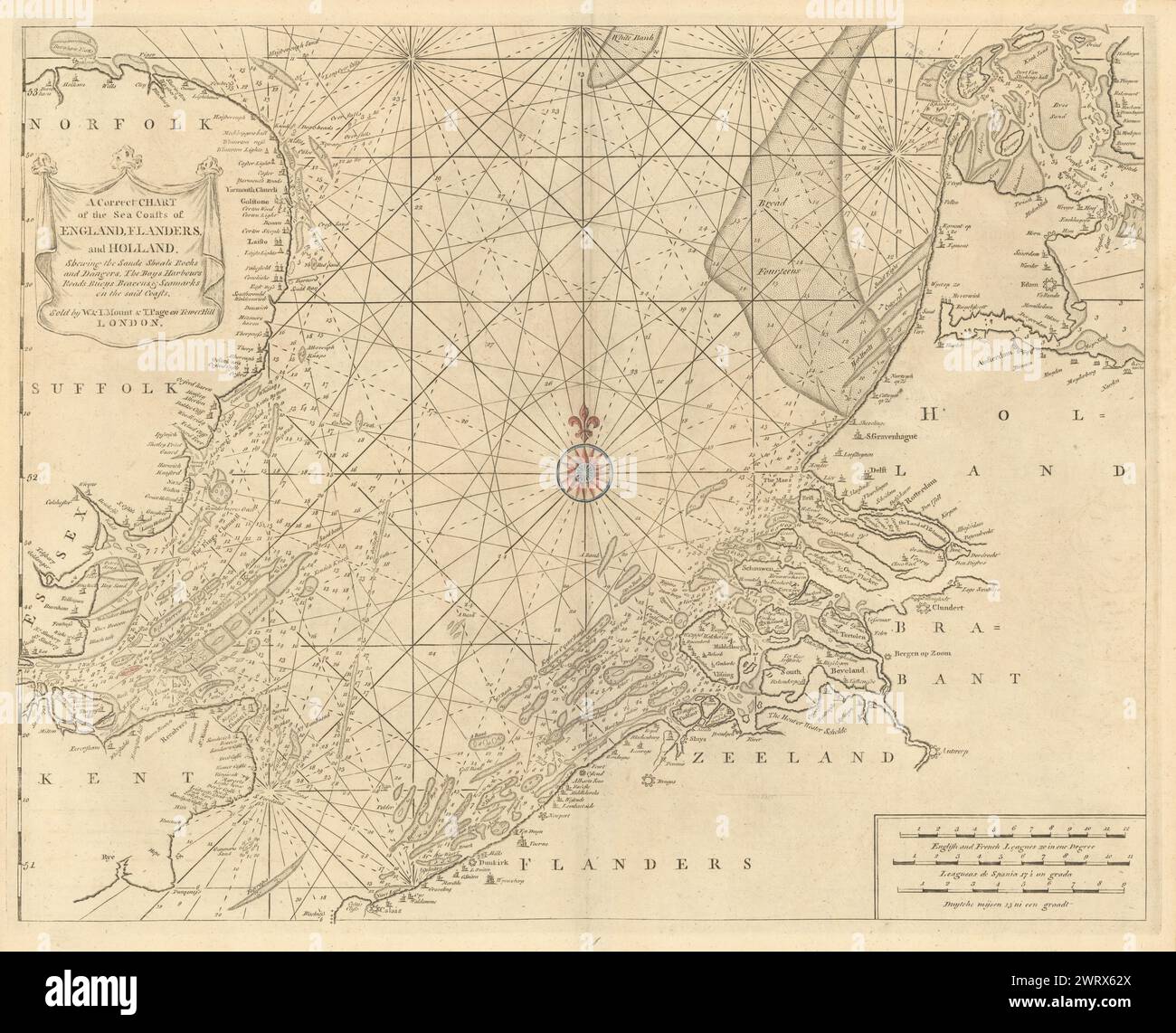 Chart of the Sea Coasts of England, Flanders & Holland. MOUNT & PAGE ...
