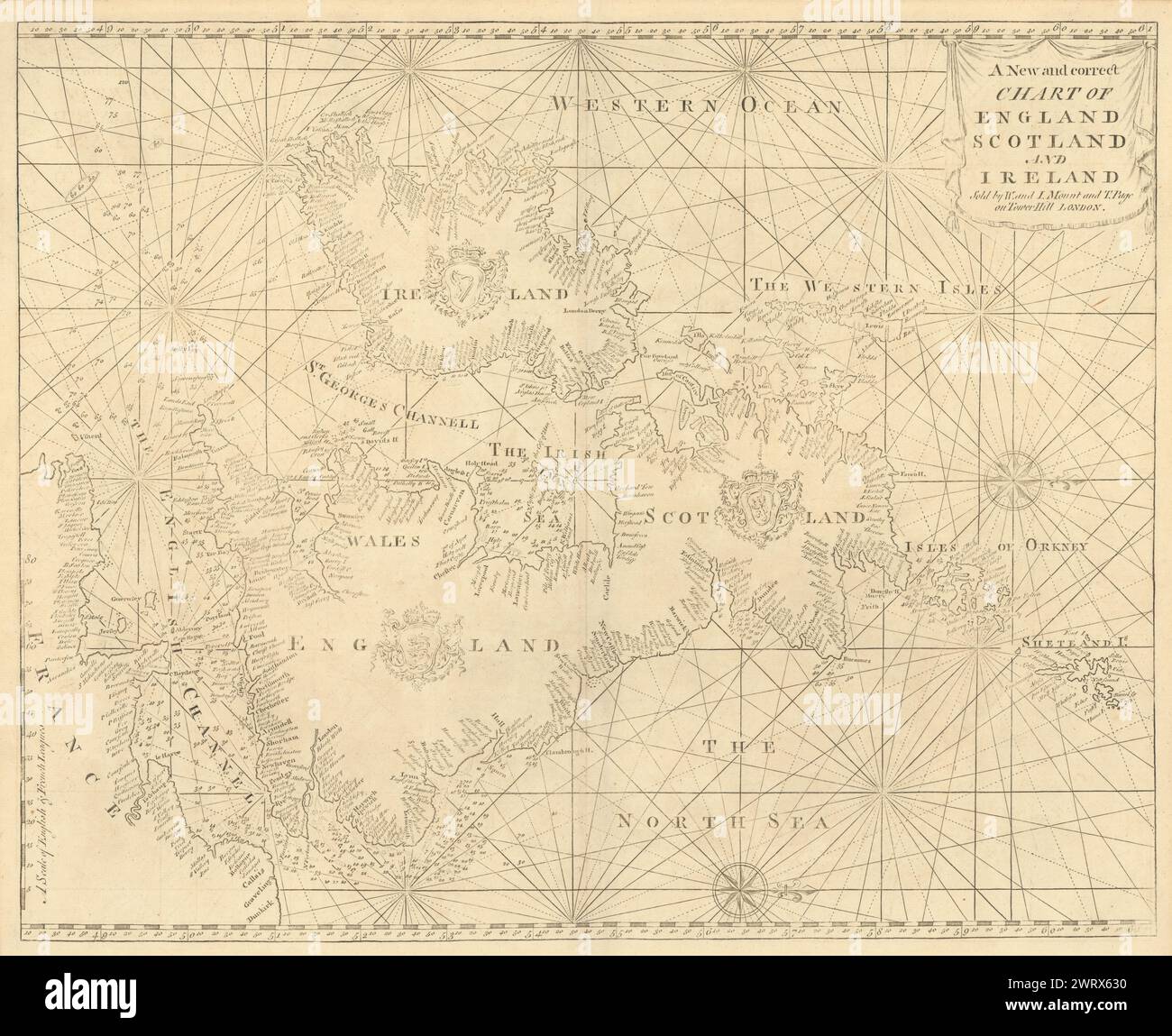 A New and Correct Chart of England, Scotland and Ireland. MOUNT & PAGE ...