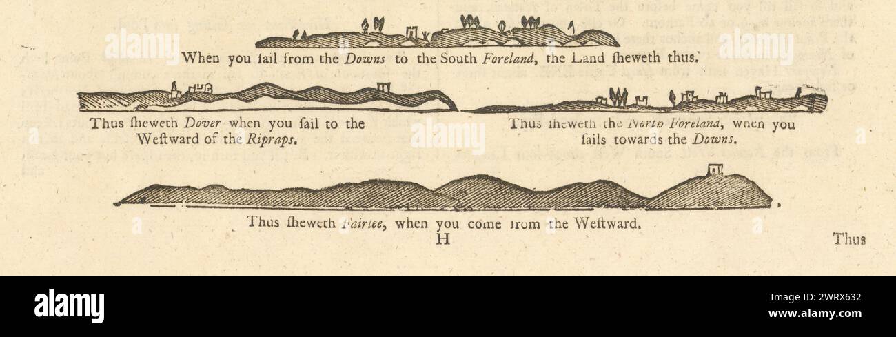 East Kent & White cliffs of Dover coast profile. MOUNT & PAGE 1758 old ...
