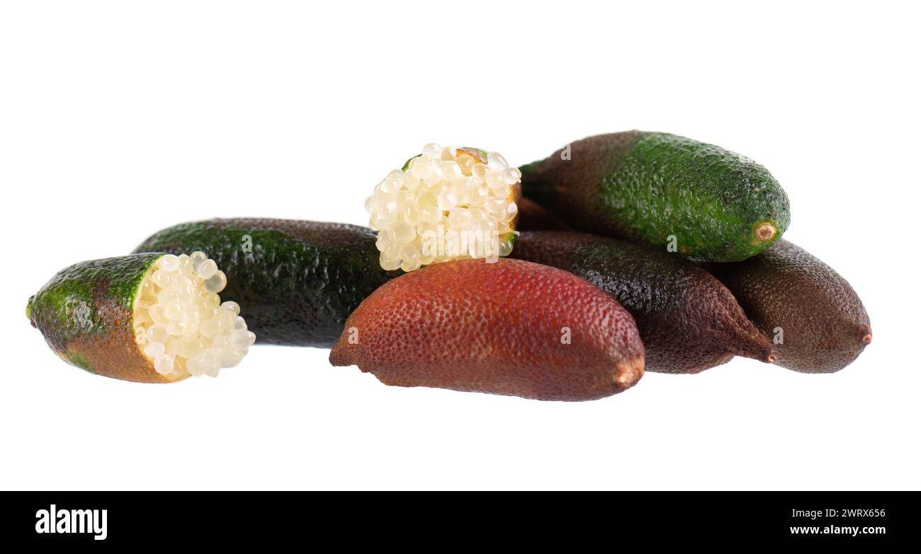 Fresh finger limes isolated on white background. Caviar lime. Fruits ...