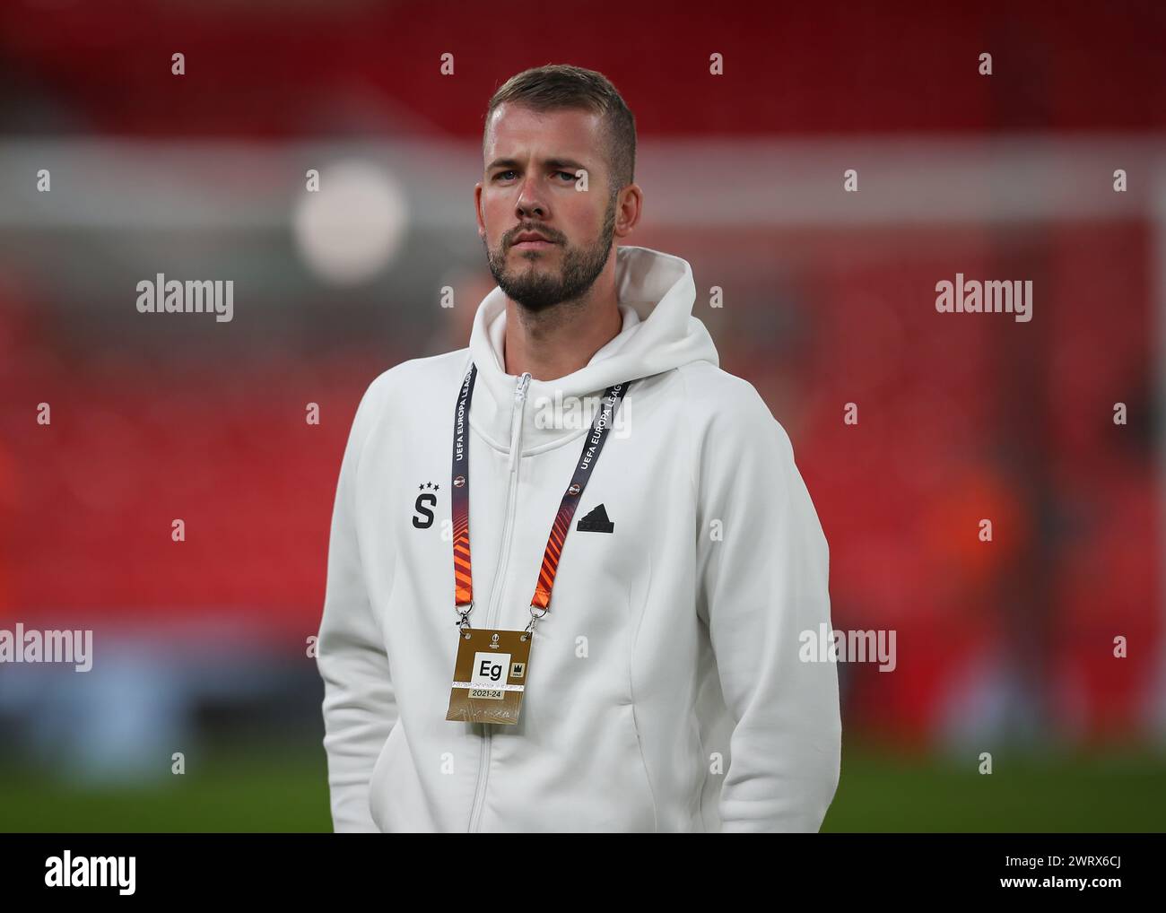 Vojtěch Vorel of Athletic Club Sparta Praha inspects the pitch ahead of ...