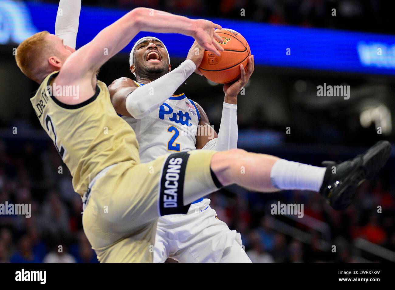 Wake Forest guard Cameron Hildreth (2) defends against Pittsburgh ...