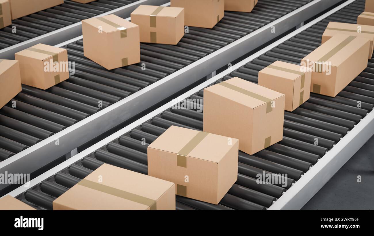 Conveyor belt boxes hi-res stock photography and images - Alamy