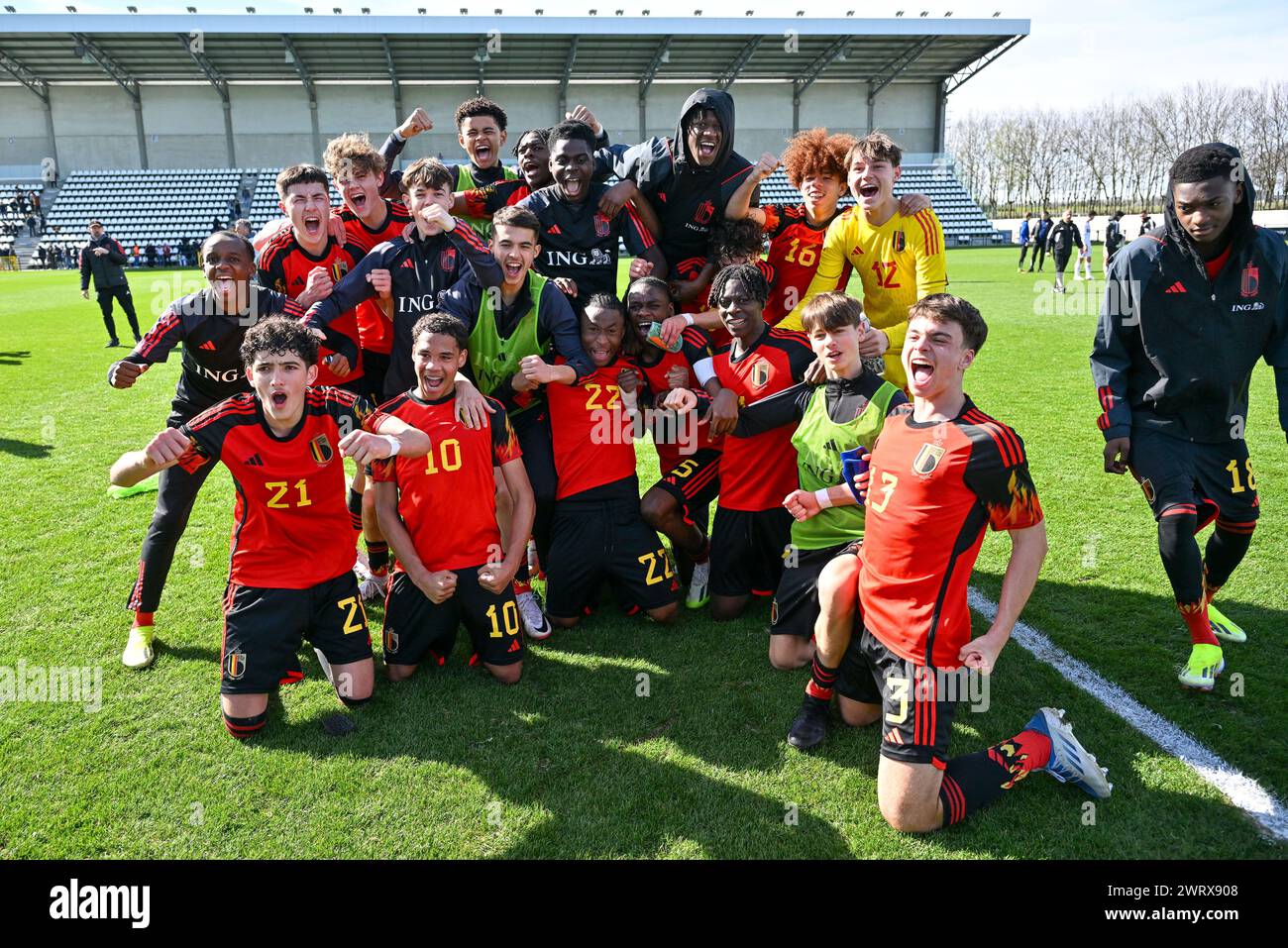 players of Belgium celebrating after winning a friendly soccer game ...