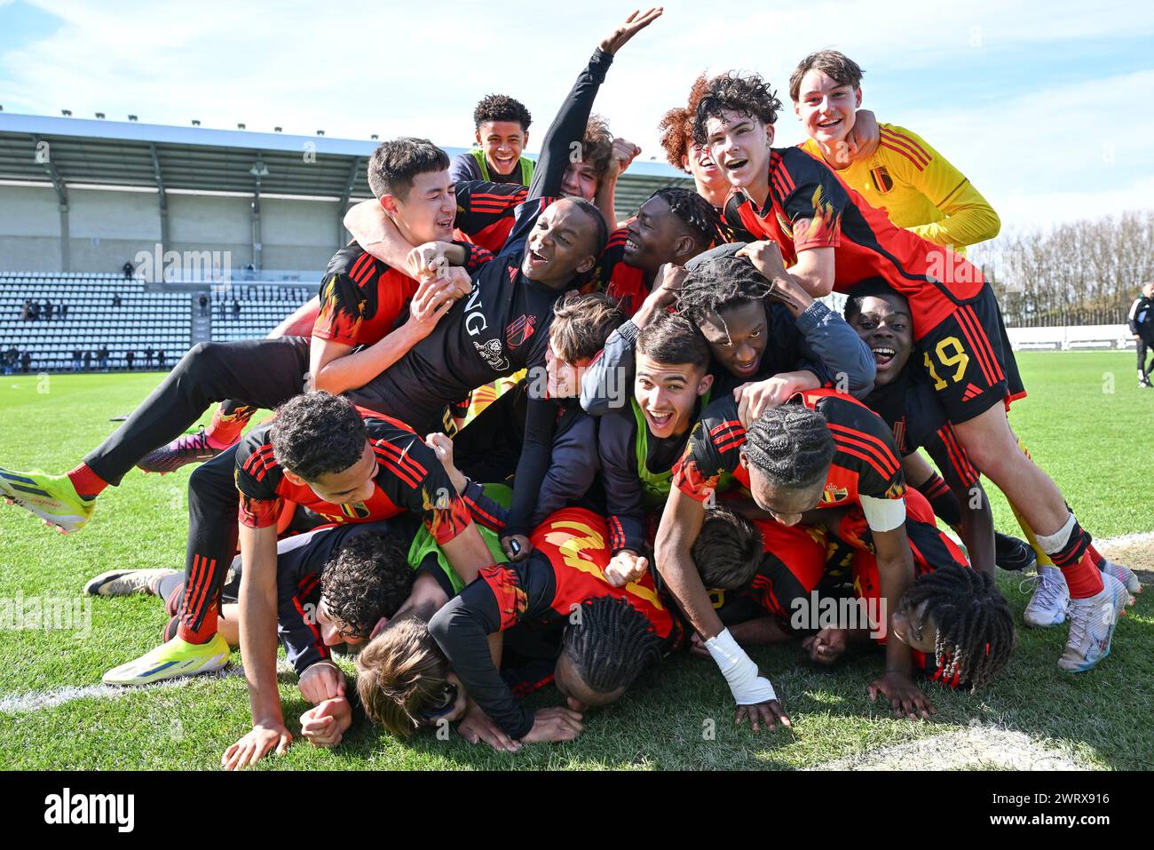 players of Belgium celebrating after winning a friendly soccer game ...