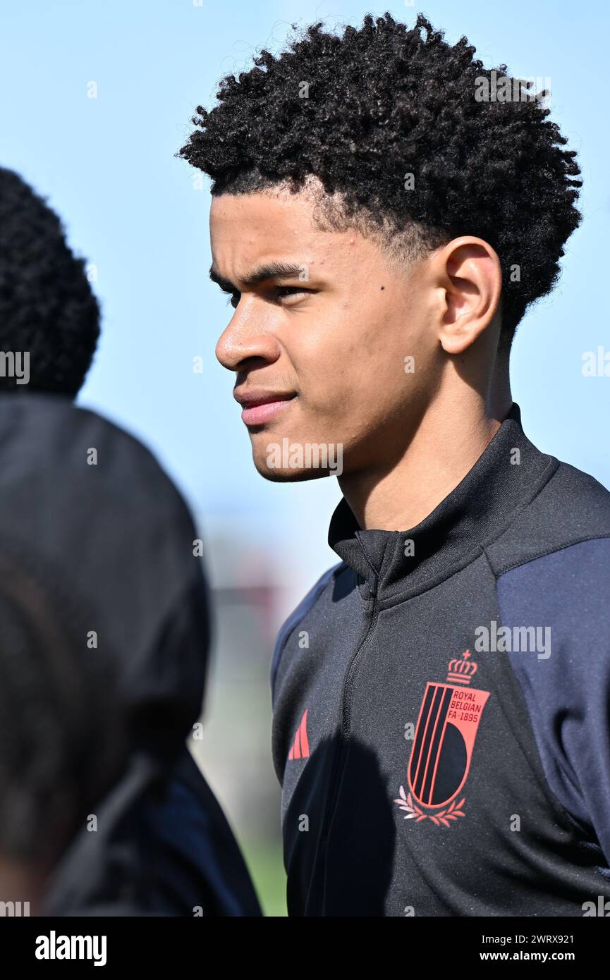 Tubize, Belgium. 14th Mar, 2024. Lucca Kiaba Mounganga (1) of Belgium ...