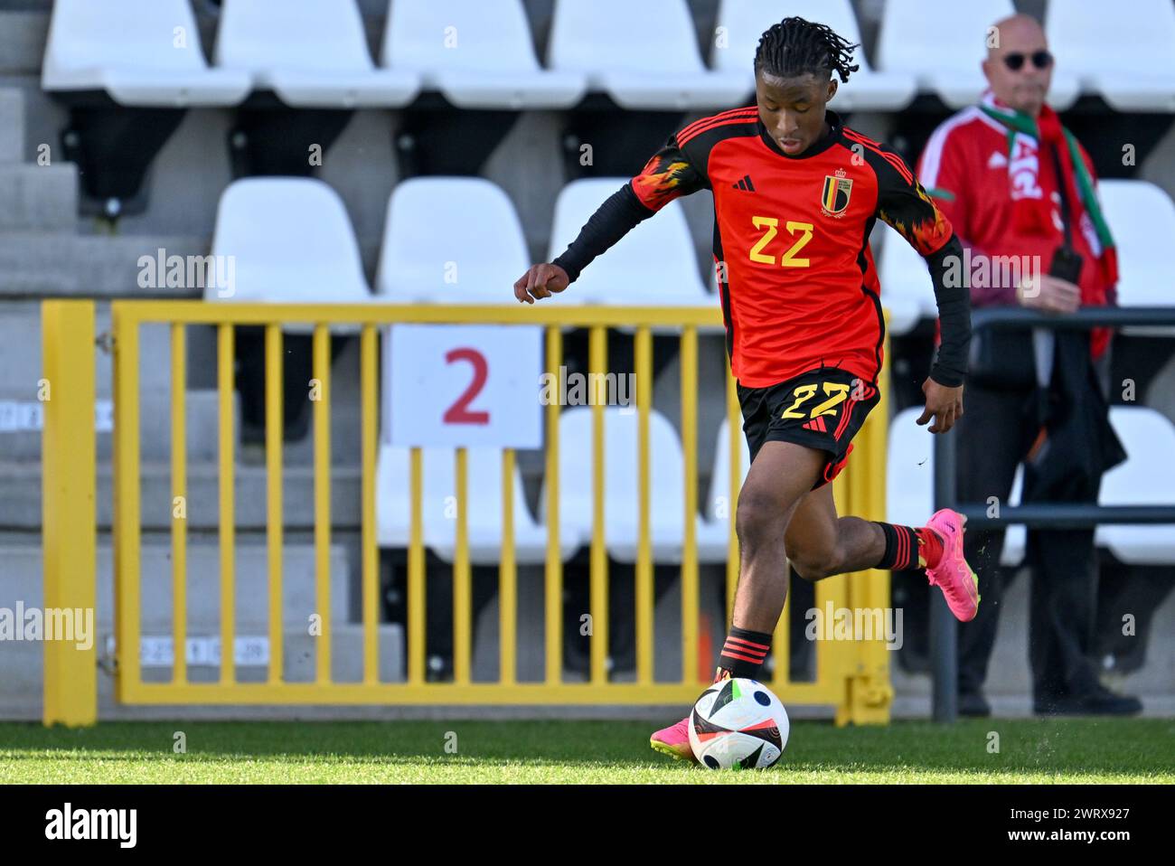 Tubize, Belgium. 14th Mar, 2024. Gassimou Sylla (22) of Belgium ...