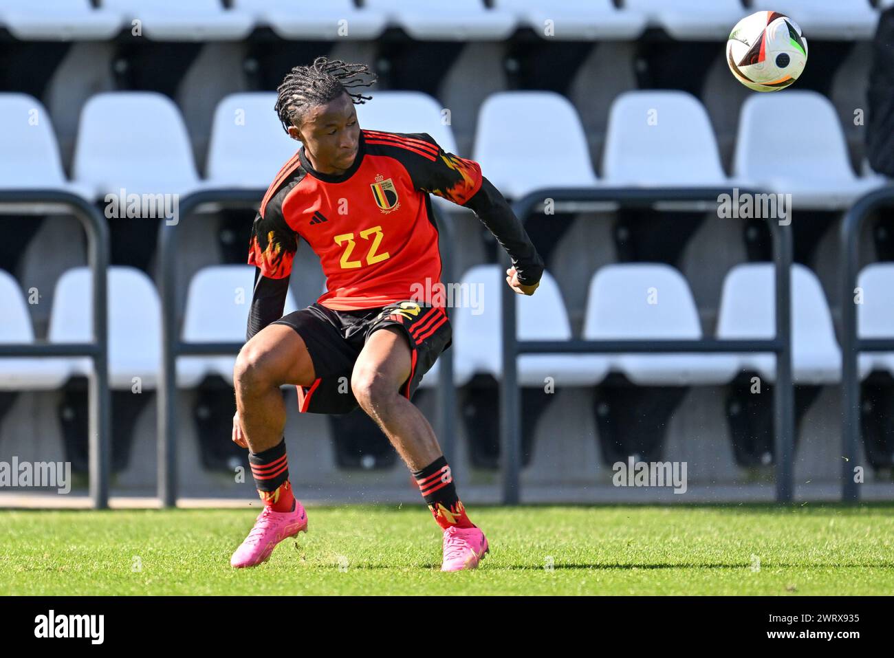 Tubize, Belgium. 14th Mar, 2024. Gassimou Sylla (22) of Belgium ...