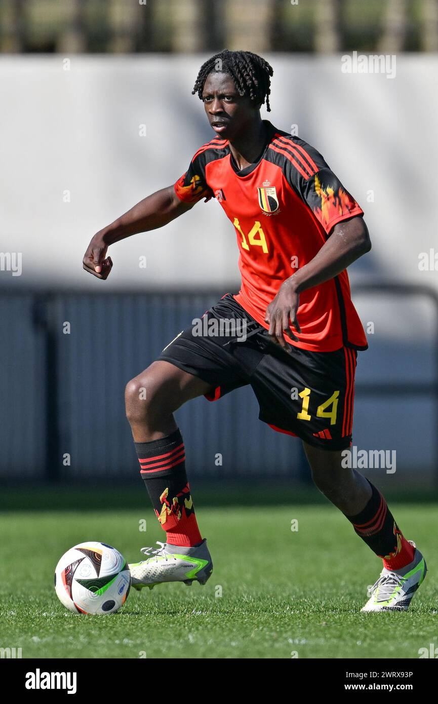 Tubize, Belgium. 14th Mar, 2024. Ange-Gabriel Kokora (14) of Belgium ...