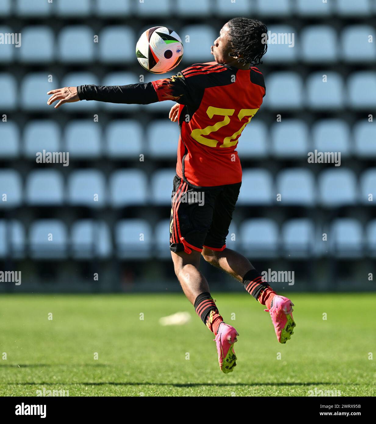 Tubize, Belgium. 14th Mar, 2024. Gassimou Sylla (22) of Belgium ...