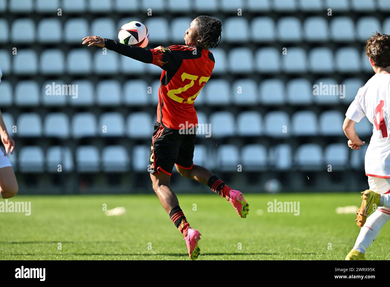 Tubize, Belgium. 14th Mar, 2024. Gassimou Sylla (22) of Belgium ...