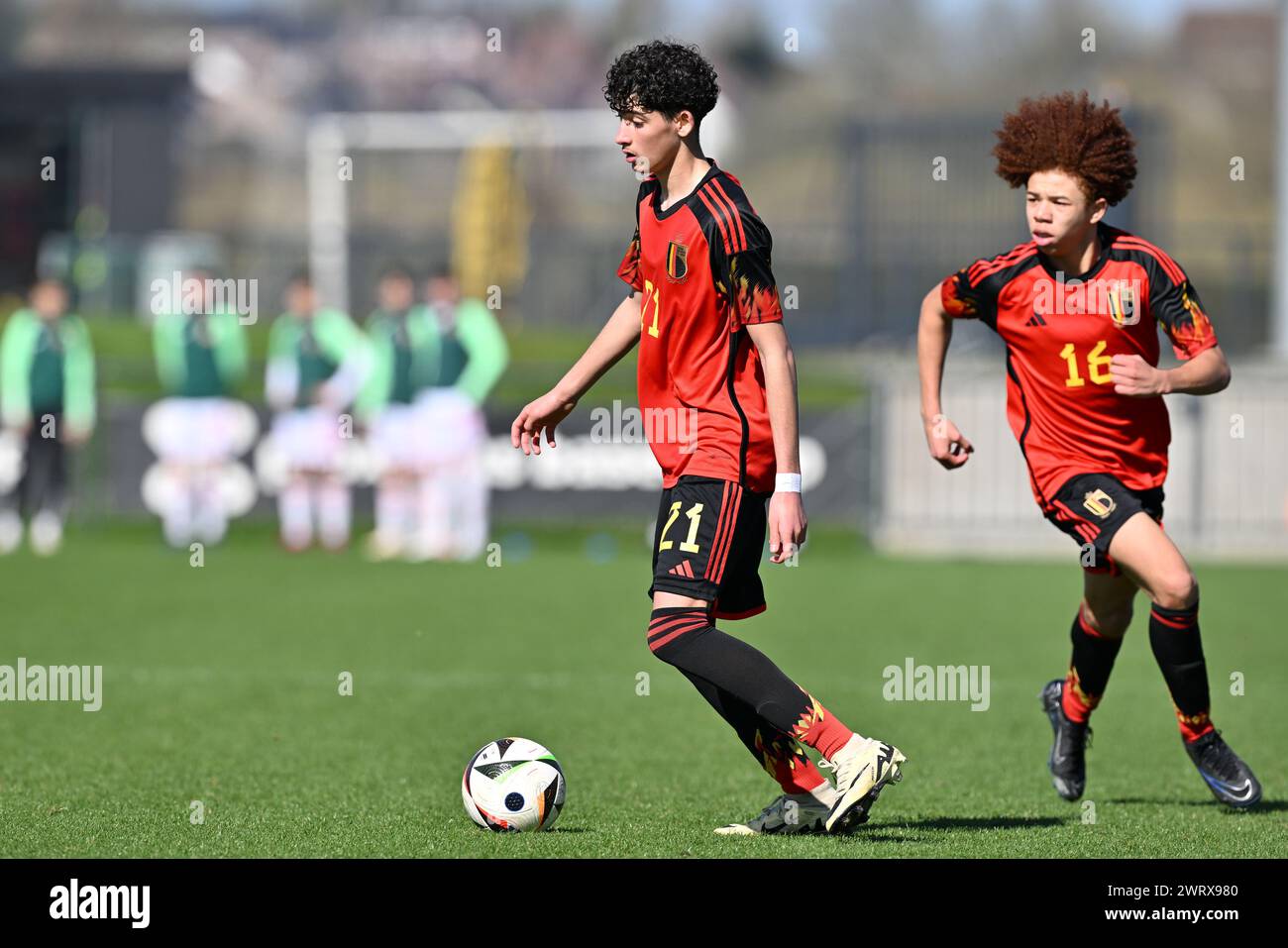 Tubize, Belgium. 14th Mar, 2024. Youssef Hamdaoui (21) of Belgium and ...