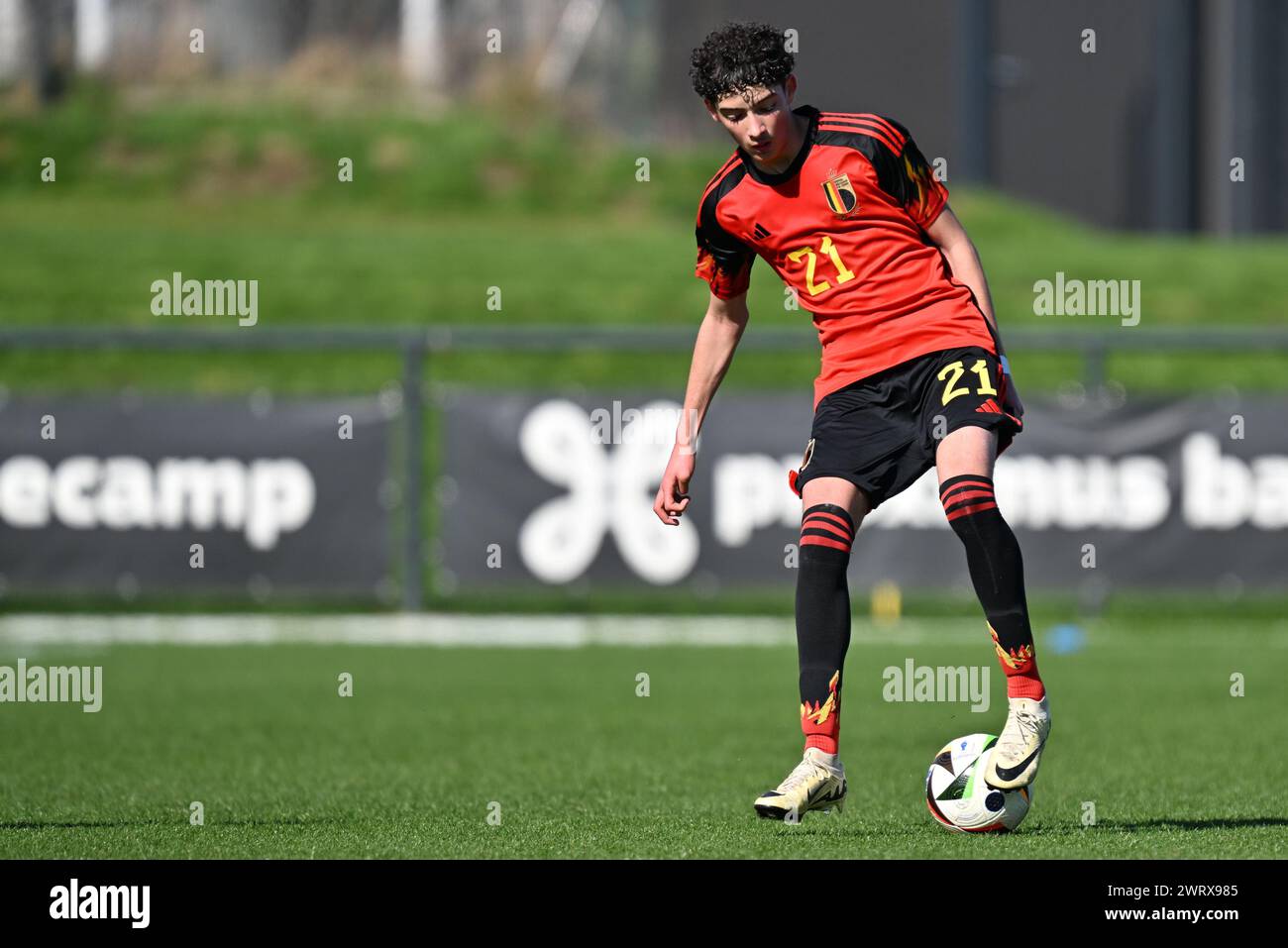 Youssef Hamdaoui (21) of Belgium pictured during a friendly soccer game between the national ...