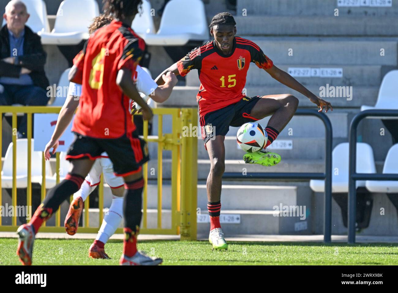 Tubize, Belgium. 14th Mar, 2024. Jeremy Kandje Mbambi (15) of Belgium ...