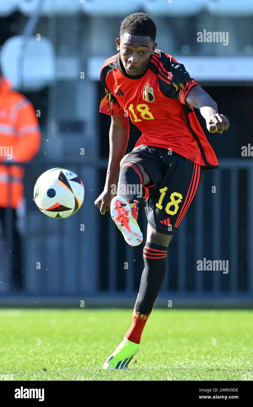 Tubize, Belgium. 14th Mar, 2024. Jesse Bisiwu (18) of Belgium pictured ... Tubize, Belgium. 14th Mar, 2024. Jesse Bisiwu (18) of Belgium pictured ...