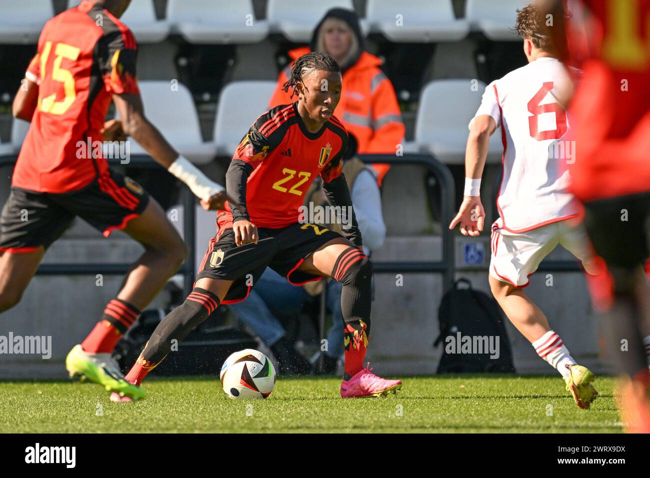 Tubize, Belgium. 14th Mar, 2024. Gassimou Sylla (22) of Belgium ...