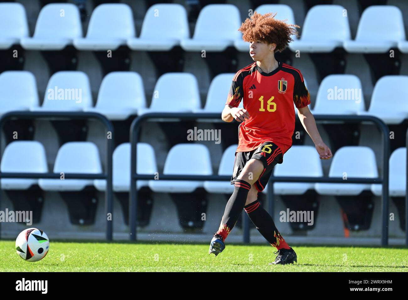Tubize, Belgium. 14th Mar, 2024. Aaron Ibrahim (16) of Belgium pictured ... Tubize, Belgium. 14th Mar, 2024. Aaron Ibrahim (16) of Belgium pictured ...