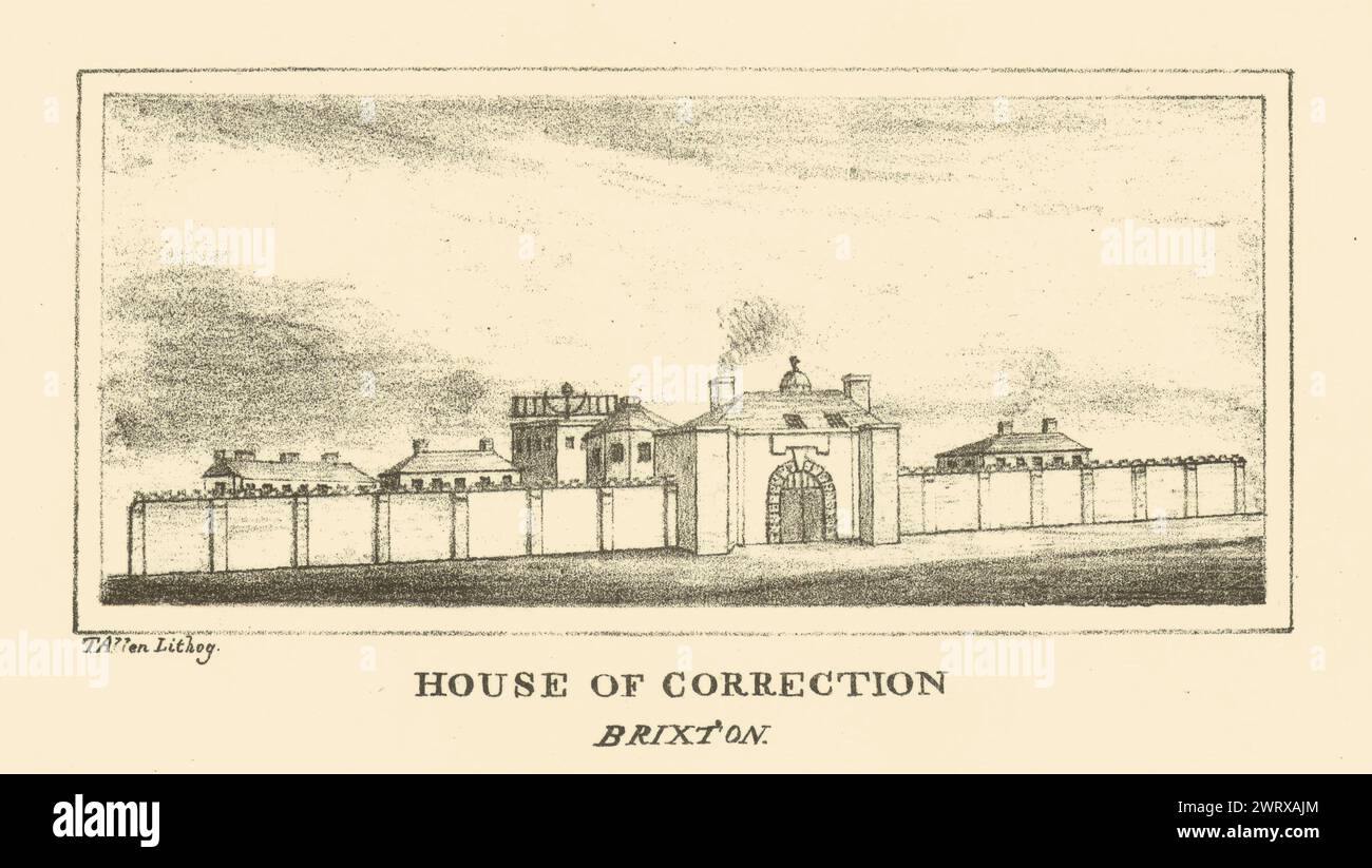 Surrey House of Correction, Brixton Prison. Opened 1820. 1827 old print ...