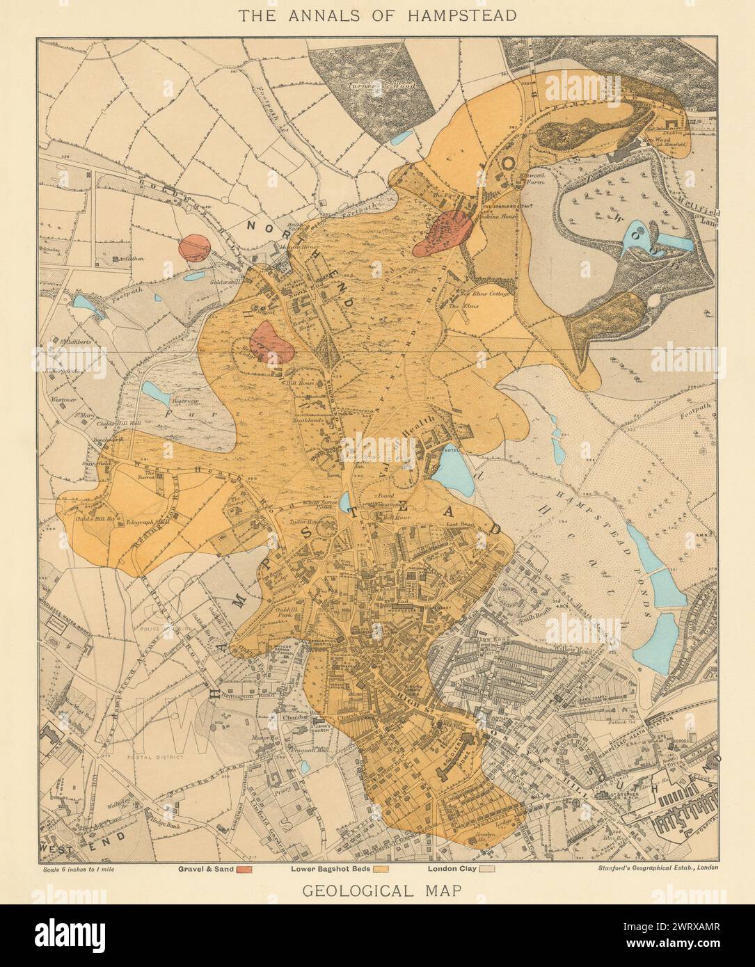 Hampstead Geological Map. Clay, Gravel & Sand, Lower Bagshot Beds ...