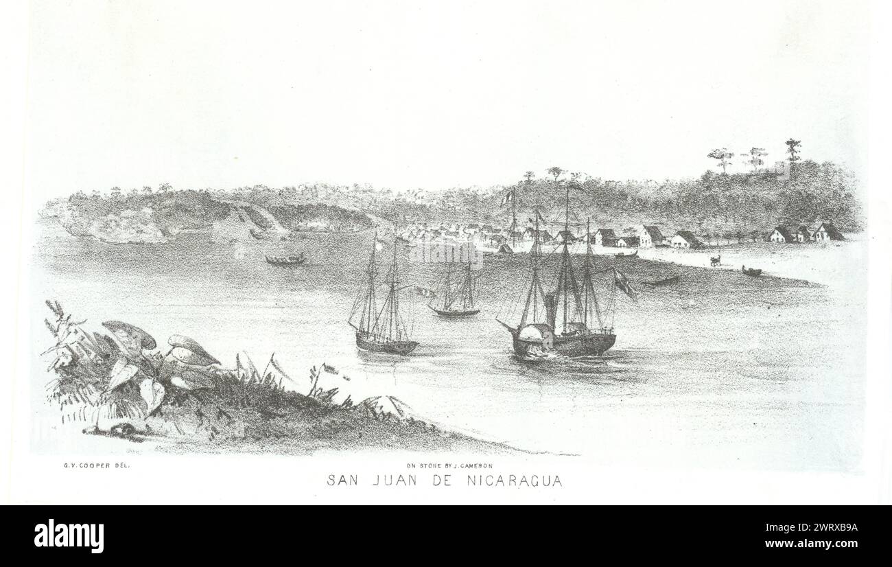 'San Juan de Nicaragua', lithograph by George Cooper 1853 old antique ...