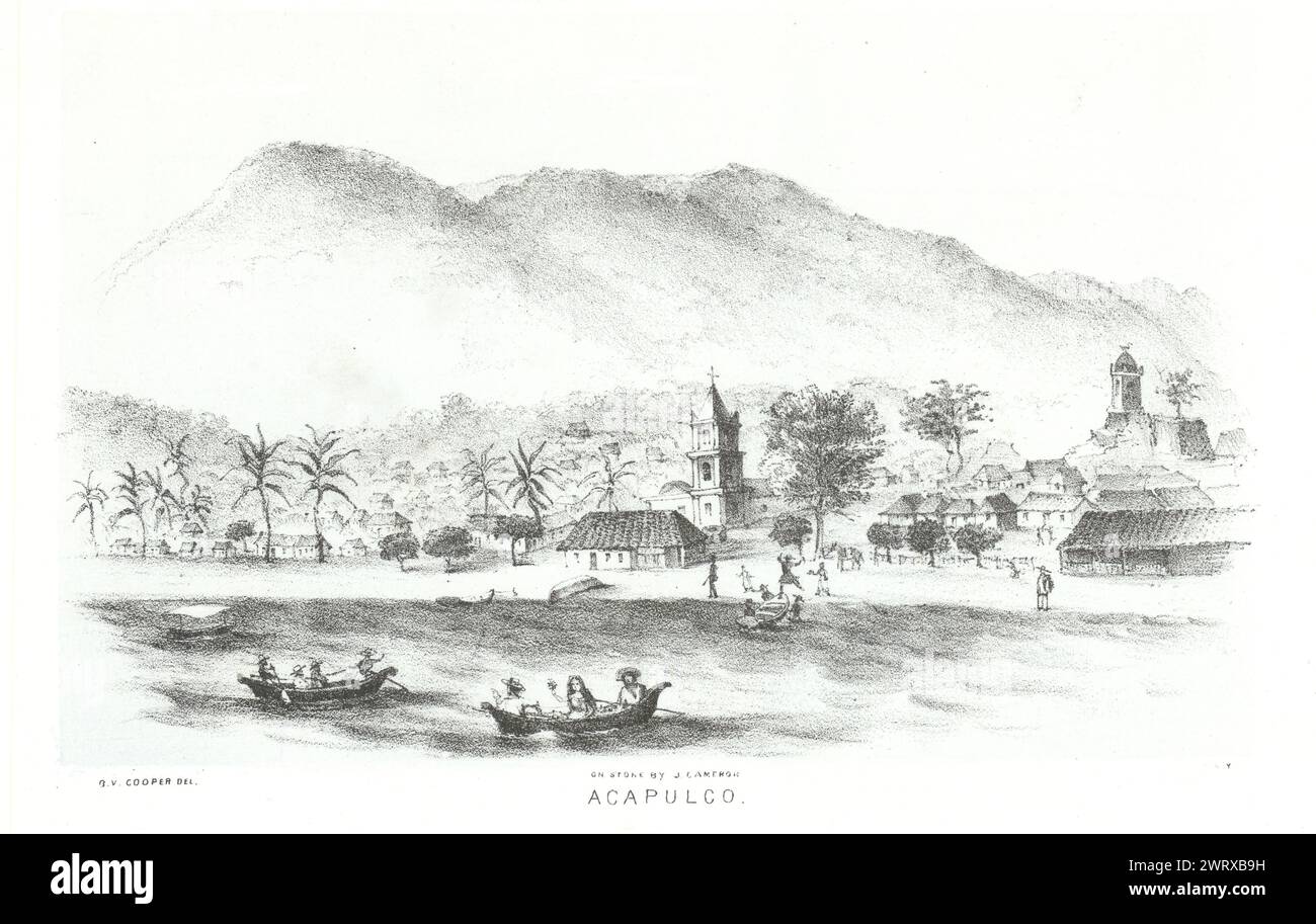 'Acapulco', Mexico, lithograph by George Cooper 1853 old antique print ...