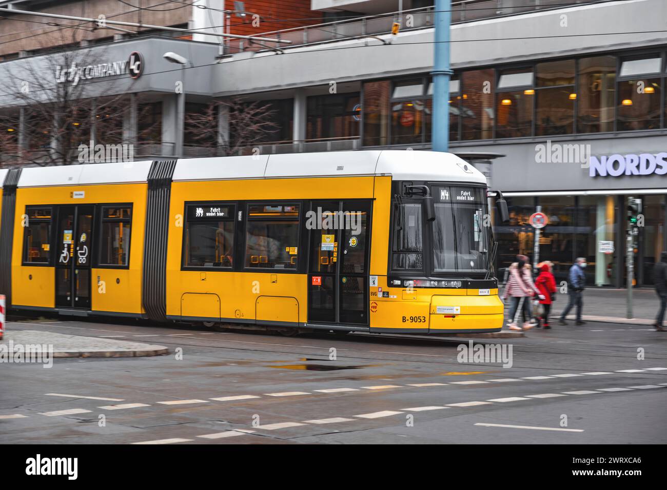 Berlin, Germany - 16 DEC 2021: Lightrail electric tram in Mitte, Berlin ...