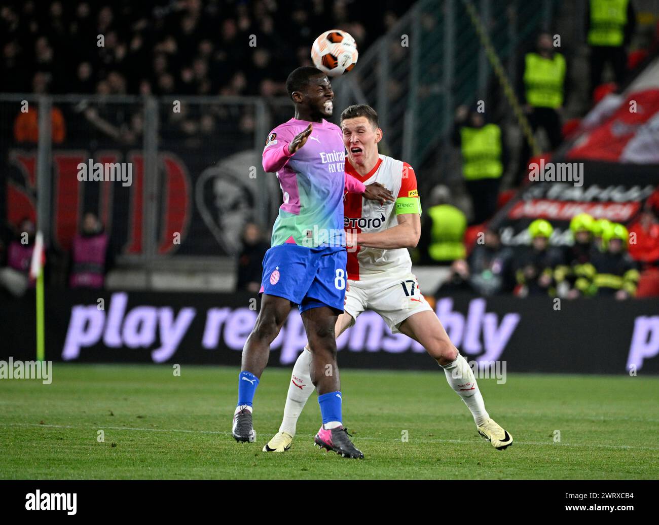 Prague, Czech Republic. 14th Mar, 2024. Yunus Musah of AC Milan, left ...