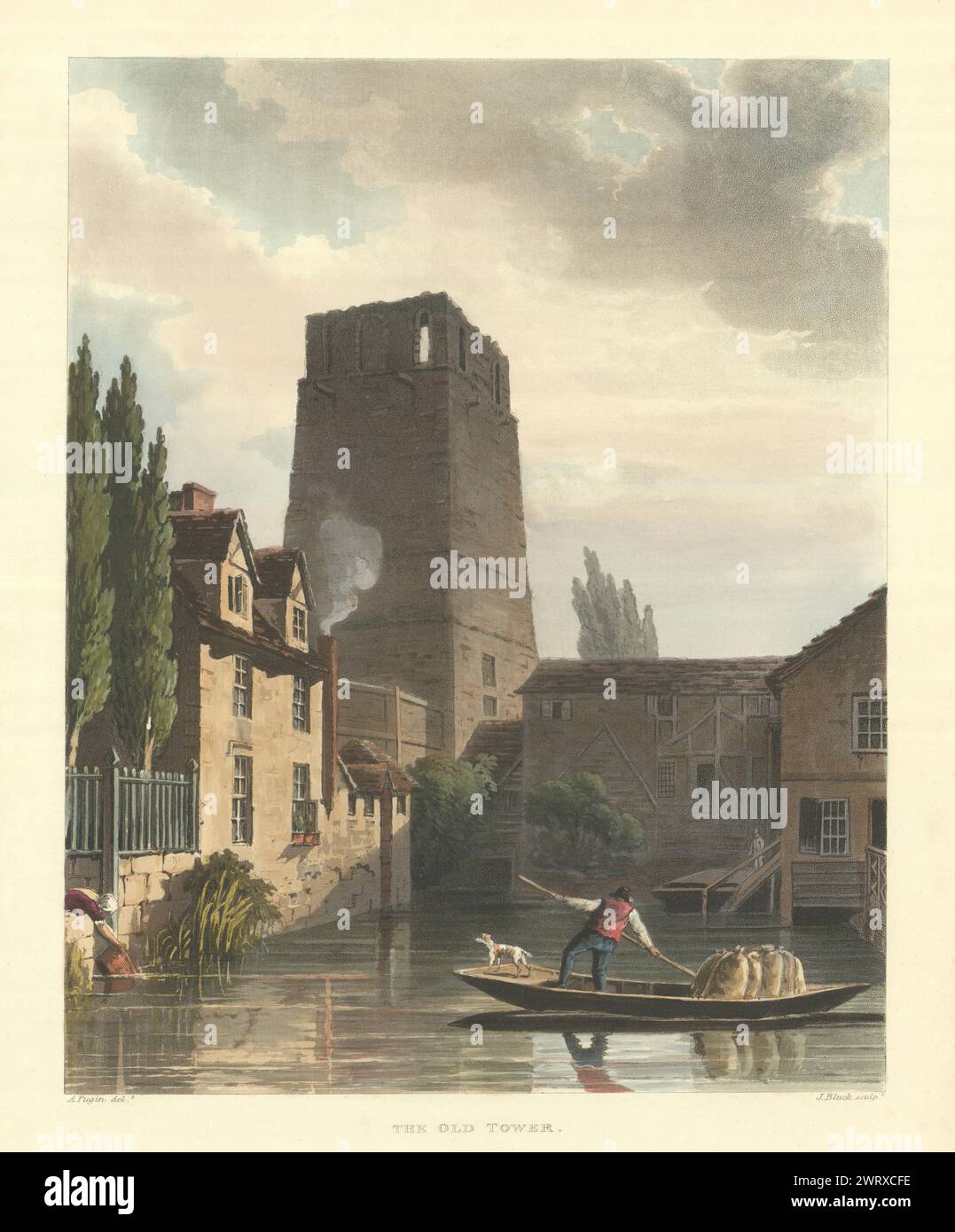 The Old Tower [Oxford Castle]. Ackermann's Oxford University 1814 print ...