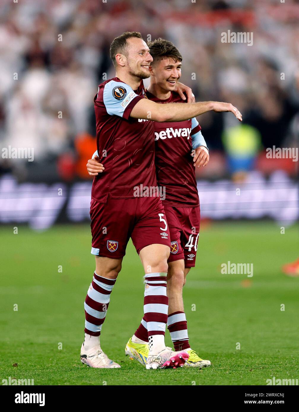 West Ham United's Vladimir Coufal, (left) with teammate West Ham United ...