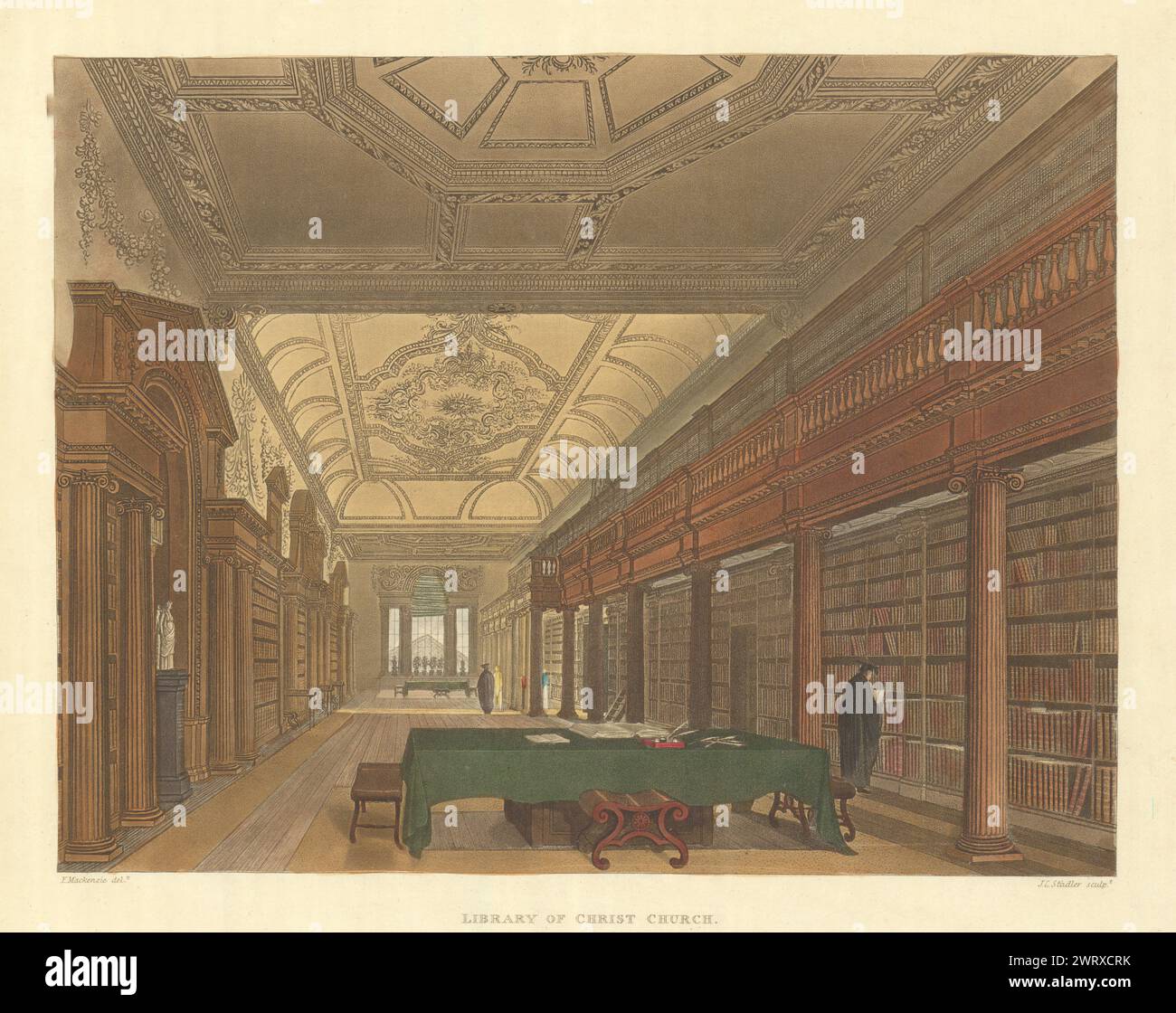 Library of Christ Church. Ackermann's Oxford University 1814 old ...