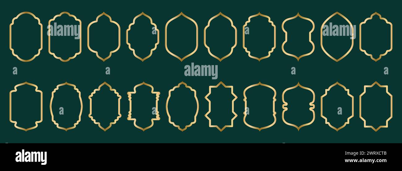 Gold arch frame shape Islamic door or window, geometric pattern ...