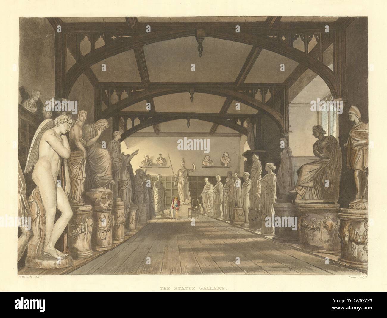 The Statue Gallery, Ashmolean Museum. Ackermann's Oxford University 1814 print Stock Photo - Alamy