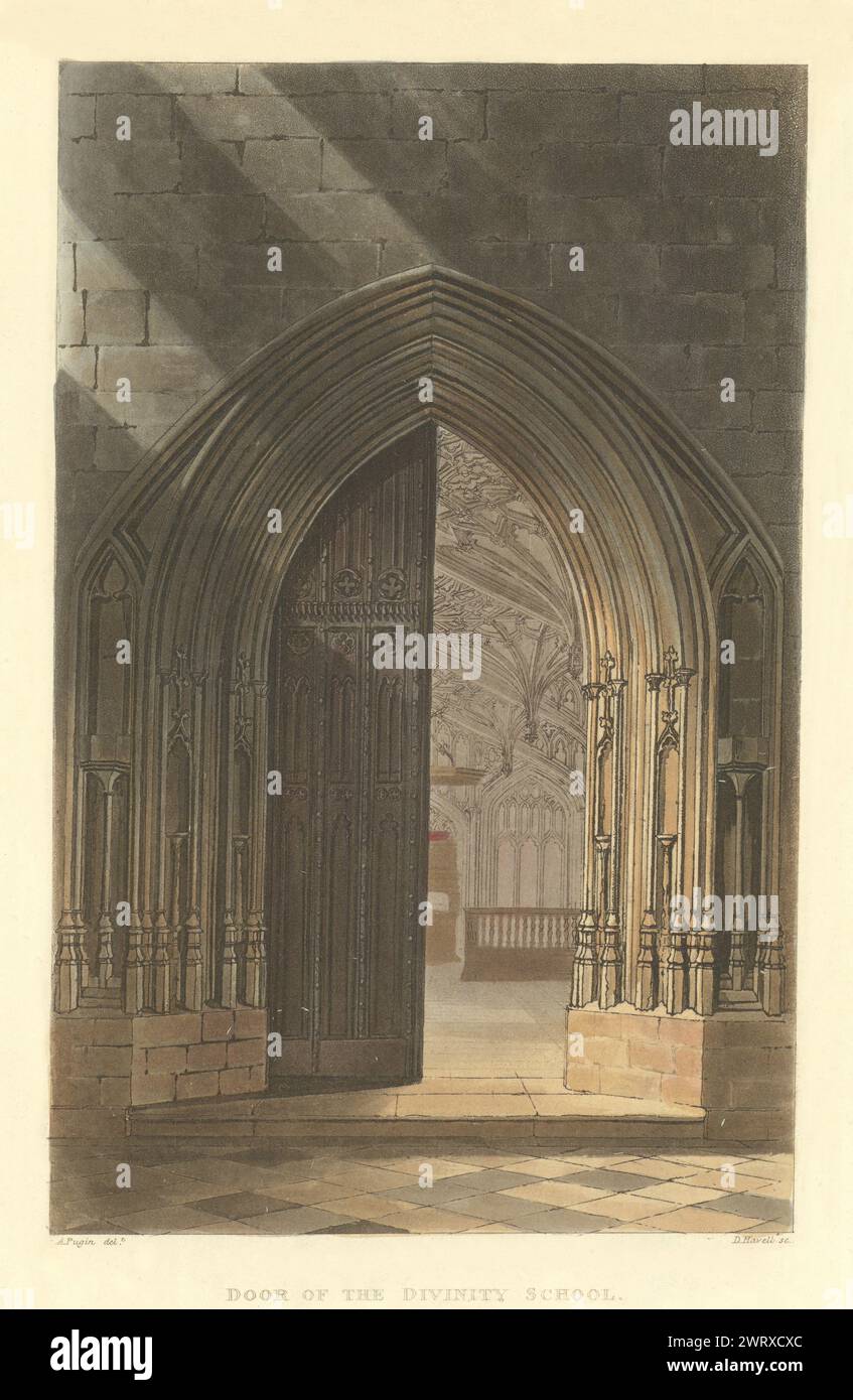 Door of the Divinity School. Ackermann's Oxford University 1814 old ...