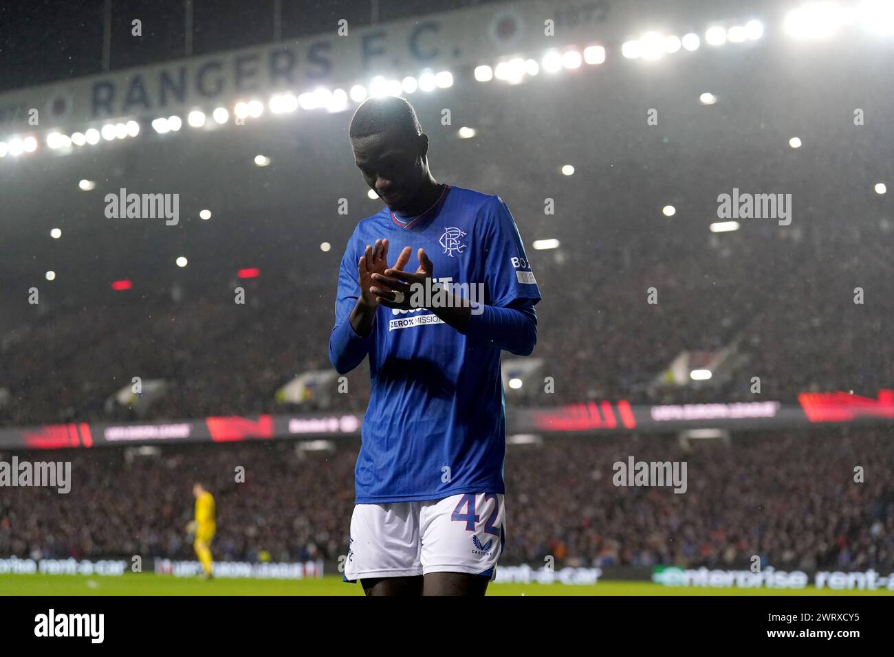 Rangers' Mohamed Diomande during the UEFA Europa League Round of 16 ...