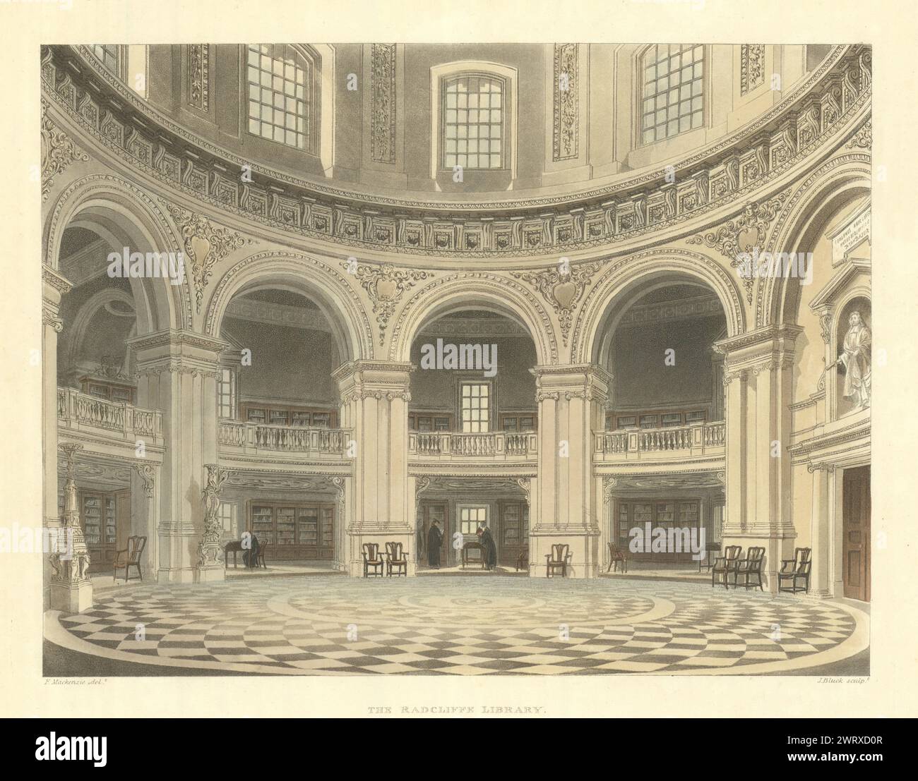 The Radcliffe Library, interior. Ackermann's Oxford University 1814 old ...