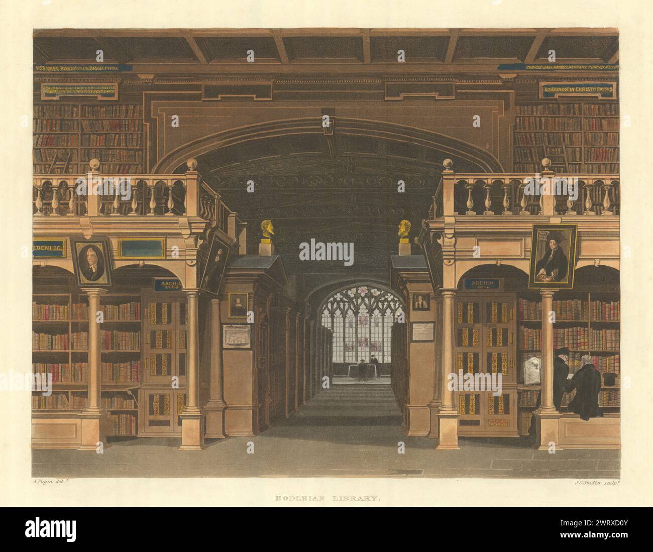 Bodleian Library. Ackermann's Oxford University 1814 old antique print ...