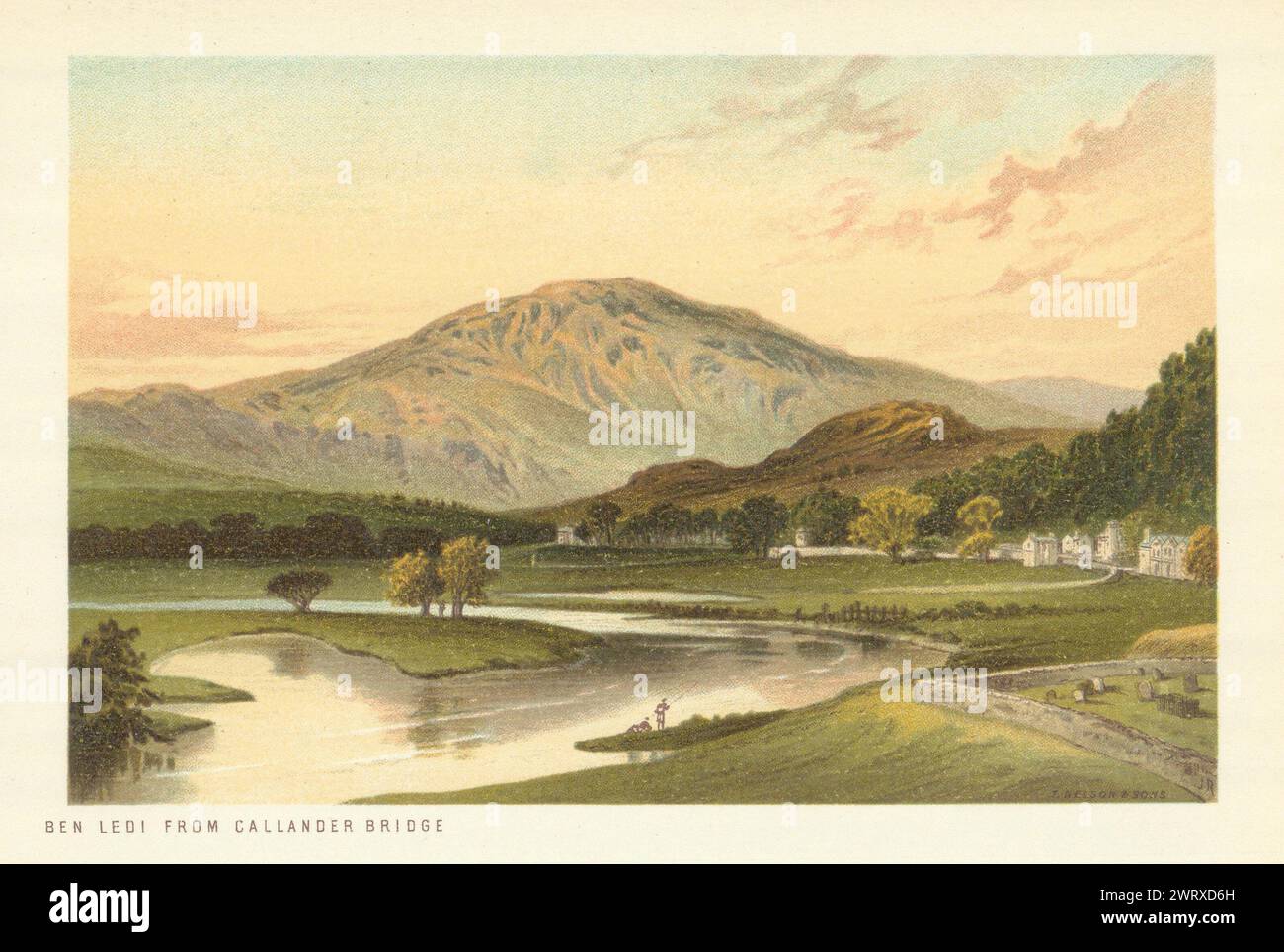 Ben Ledi from Callander Bridge. Scotland antique chromolithograph 1891 ...