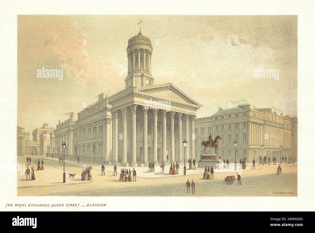 The Royal Exchange, Queen Street, Glasgow. Antique chromolithograph ...