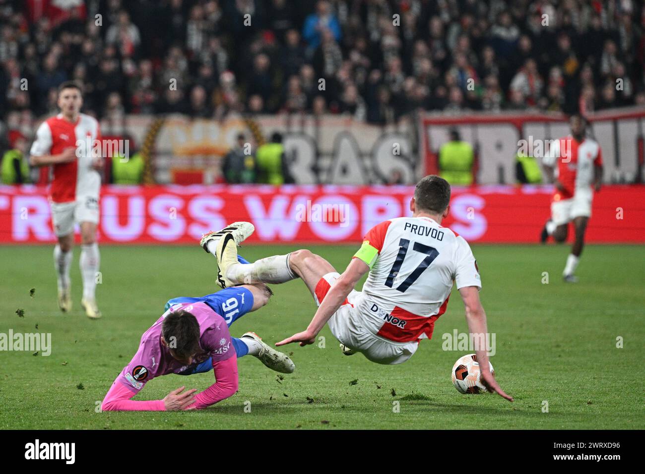 Prague, Czech Republic. 14th Mar, 2024. Matteo Gabbia of AC Milan, left ...