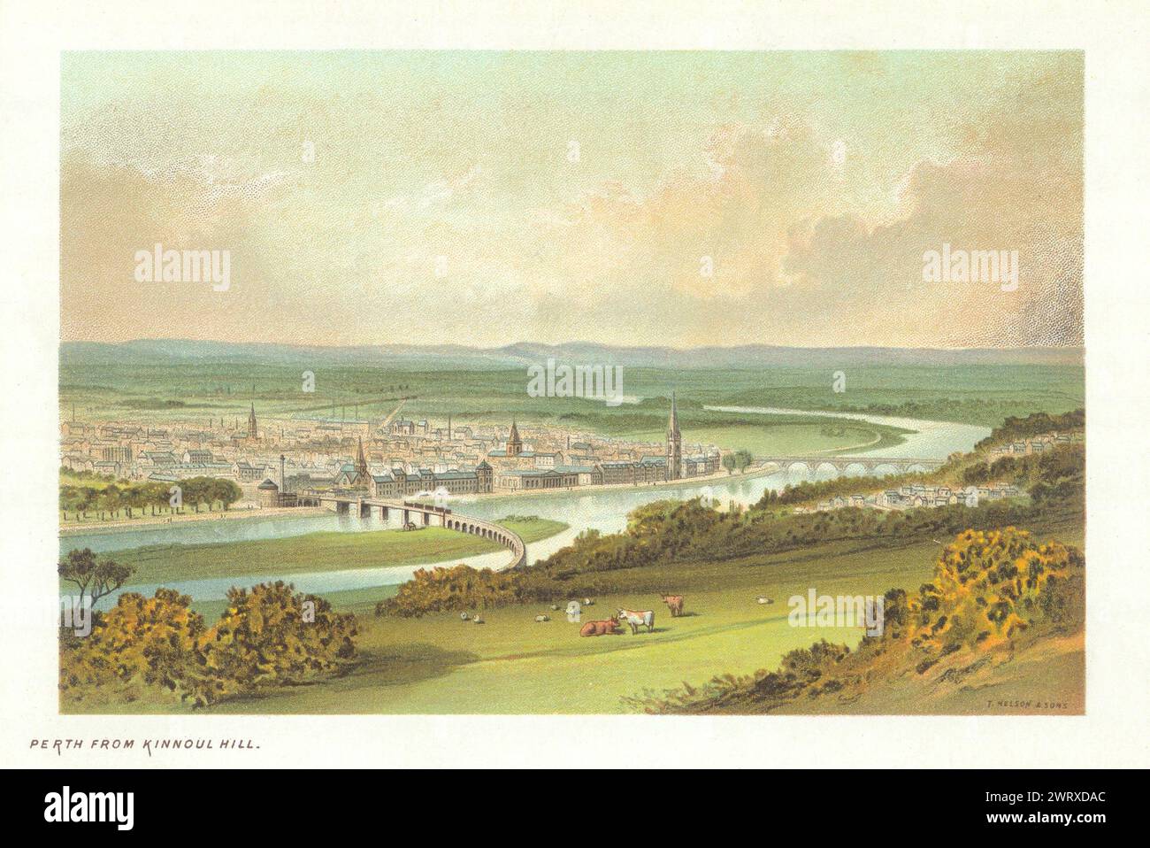 Perth from Kinnoul Hill. Scotland antique chromolithograph 1891 old ...