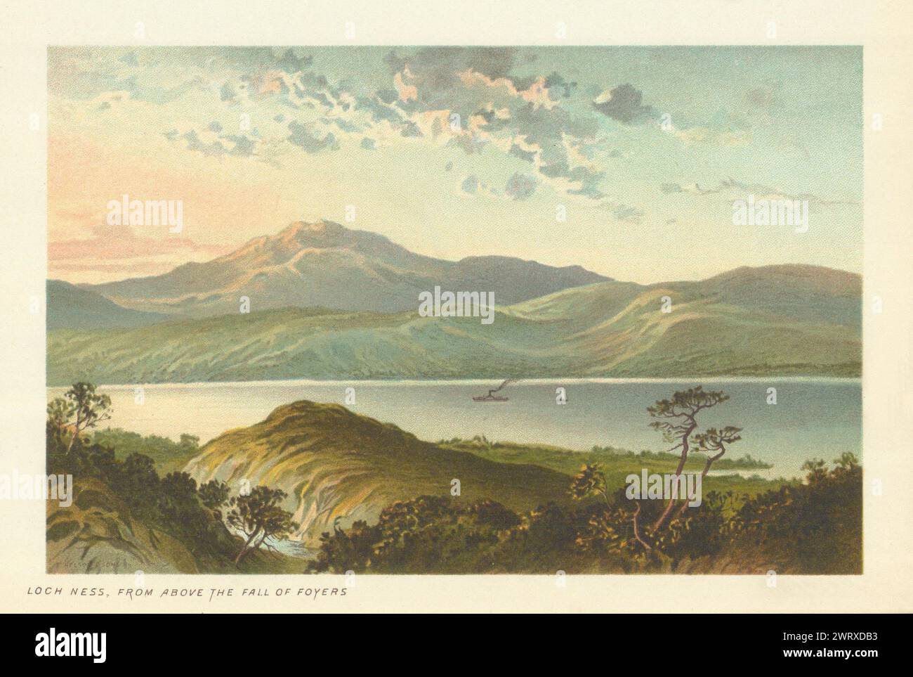 Loch Ness, from above the Fall of Foyers. Scotland antique ...