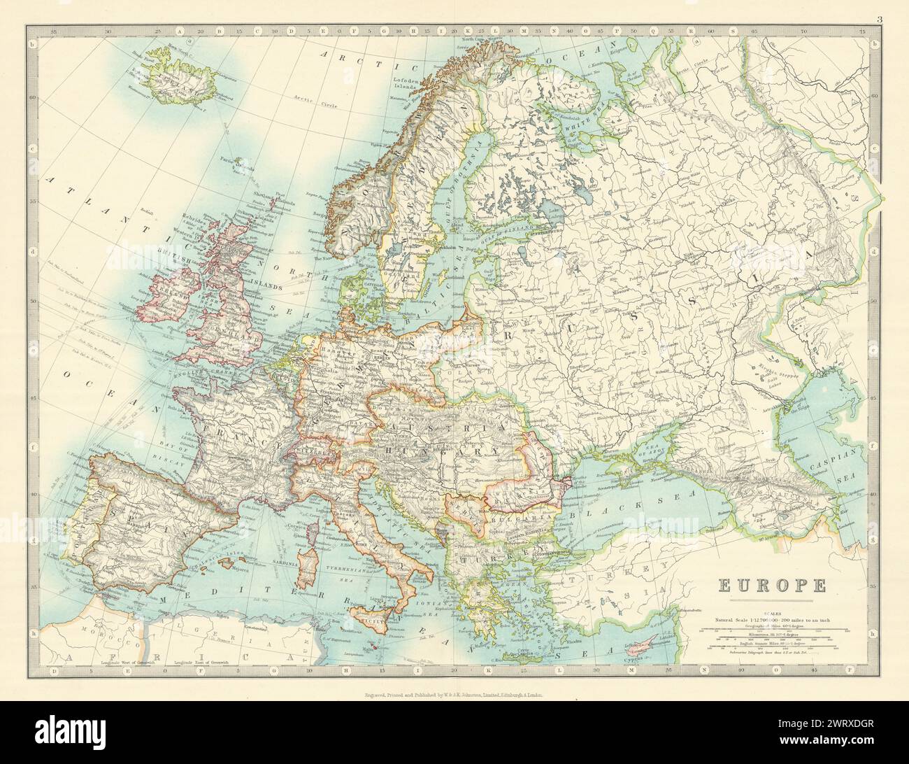 EUROPE shown just before the First World War. JOHNSTON 1913 old antique ...