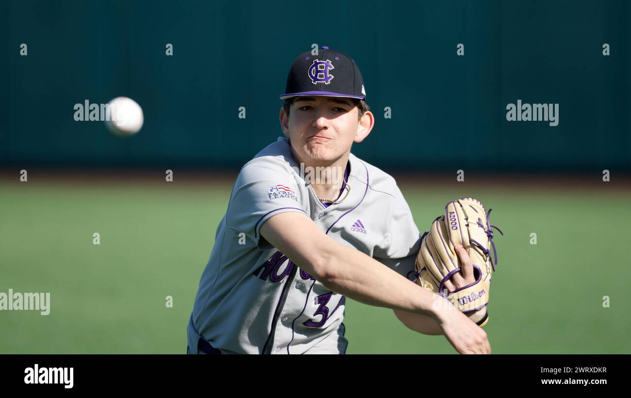 Holy Cross pitcher Dan Mateffy (34)during an NCAA college baseball game ...