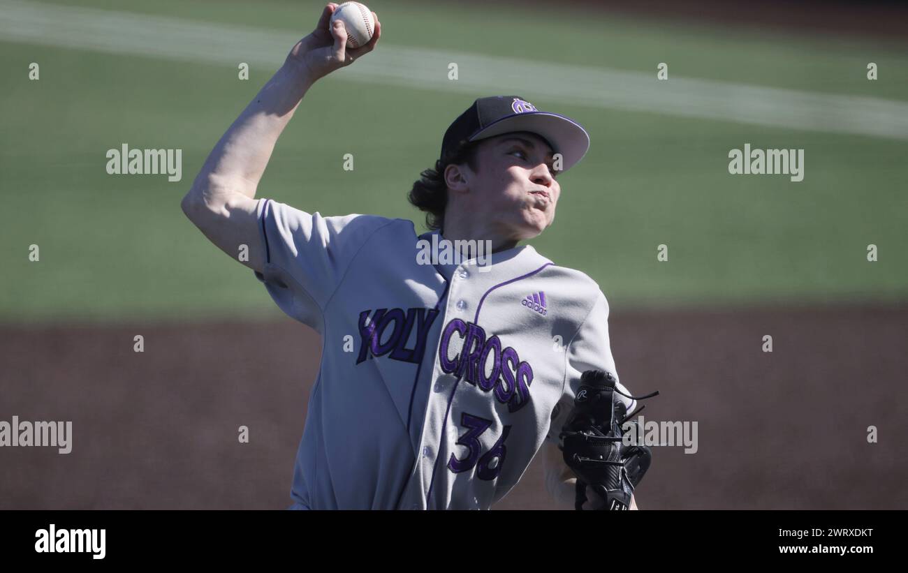 Holy Cross pitcher Lion Gardiner (36) during an NCAA college baseball ...